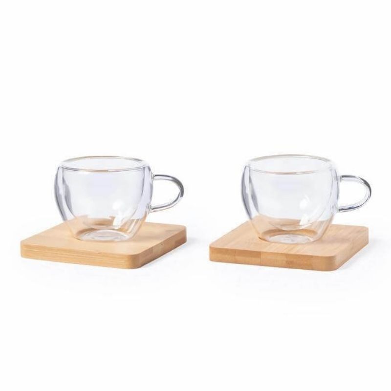 PAMA - Set of 2 Expresso Cup with Bamboo Coaster | Jasani